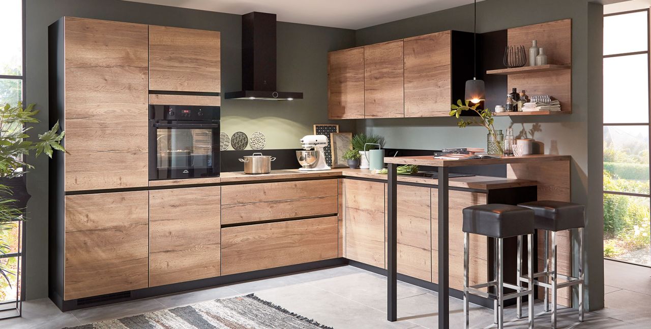 Keuken met eetbar Nobilia Structura LineN ca. 305 x 305 cm, front ...